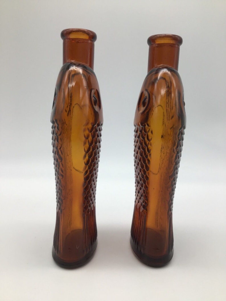Fairmont Glass Set of 1920's Cod Liver Oil Amber Fish Shaped Bottles 6 ...