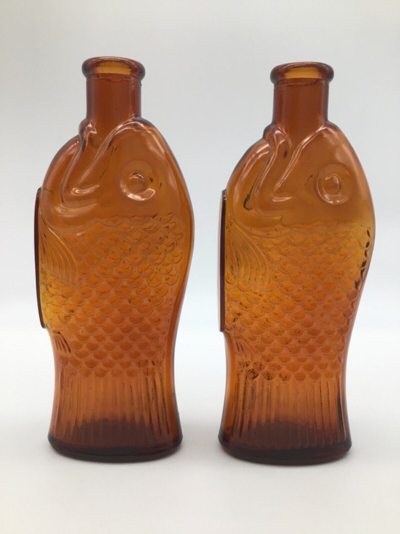 Fairmont Glass Set of 1920's Cod Liver Oil Amber Fish Shaped Bottles 6 ...