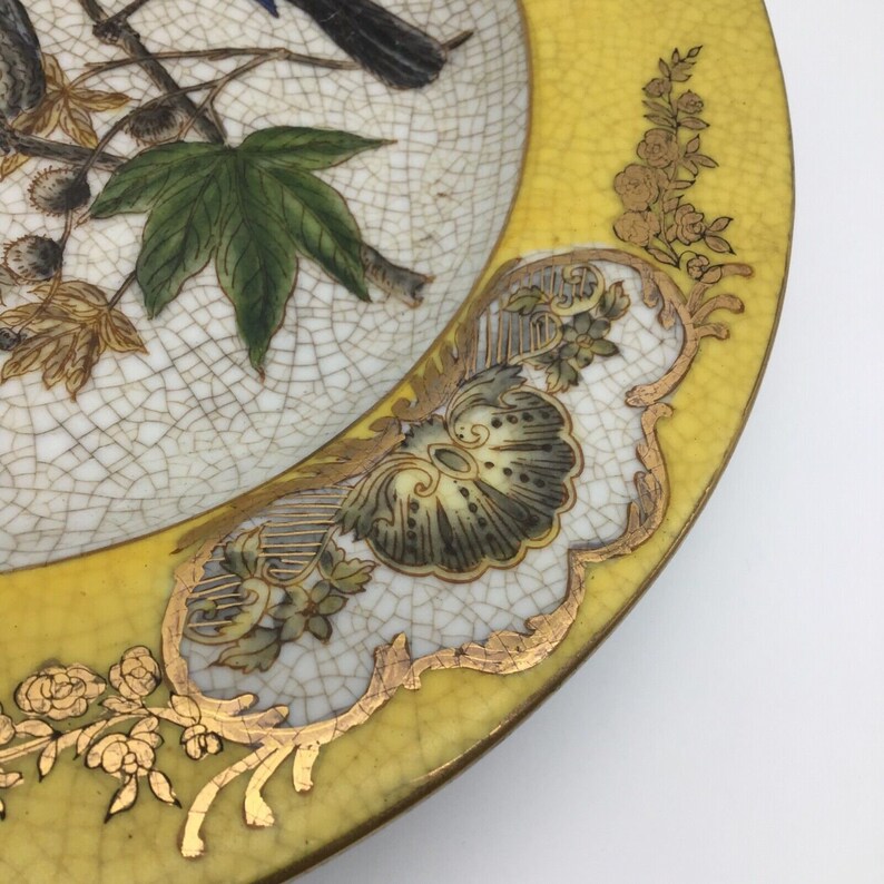 Tang Hua Zhi Rong Chinese Porcelain Plate Bird Theme Yellow & Gold 10. ...