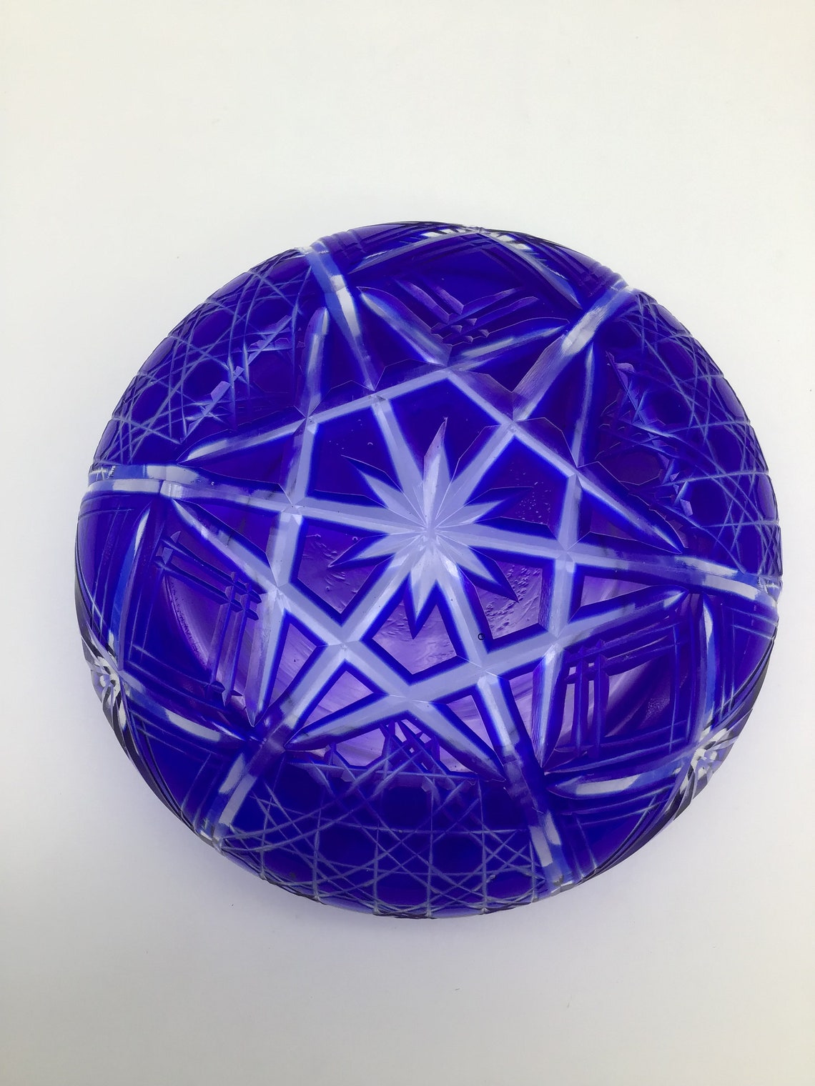 Vintage Cobalt Blue Cut to Clear Lead Crystal Candy Dish/ Jewelry ...