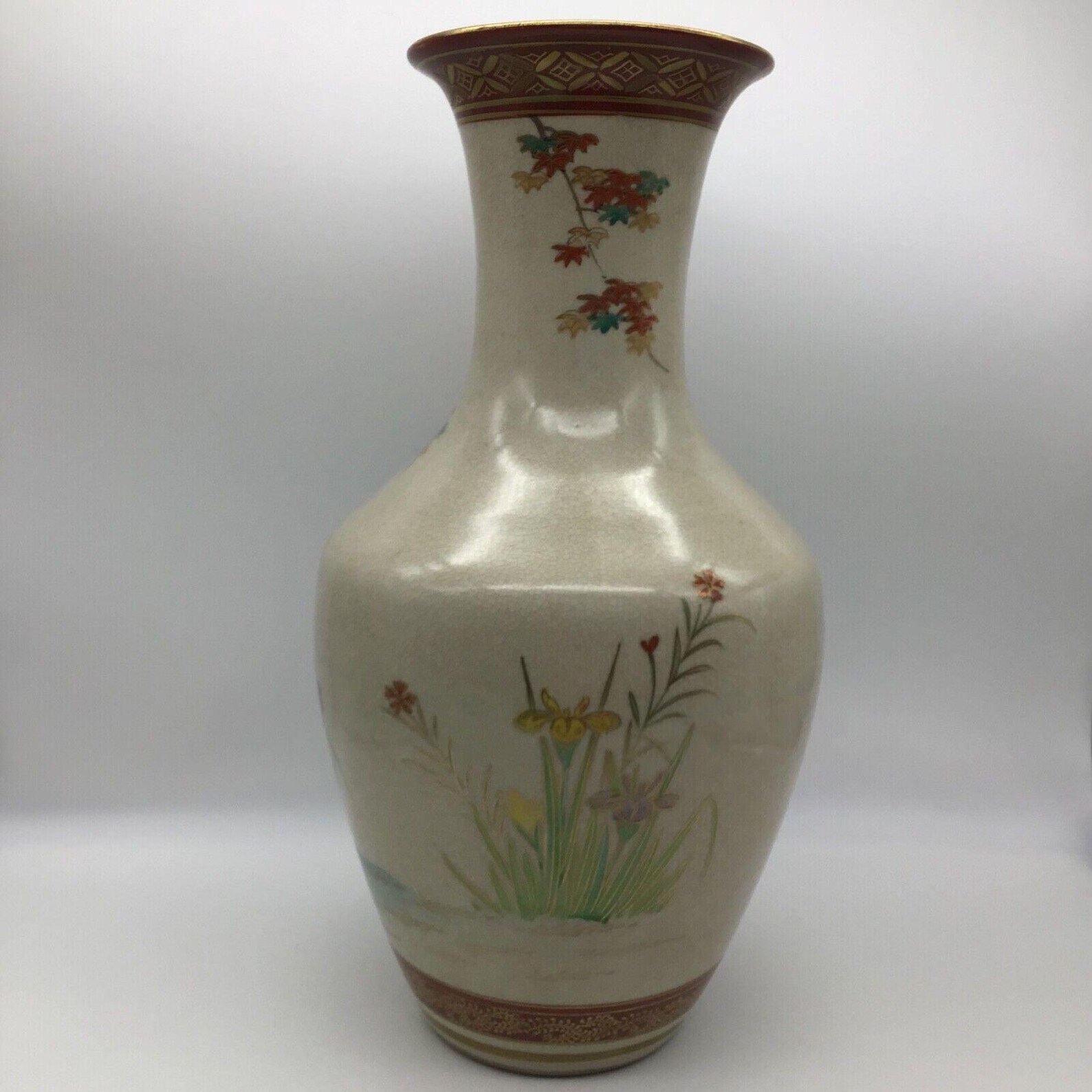 Satsuma Ware Vase Japanese Hand Painted Florals 15 Inch Marked/sticker ...