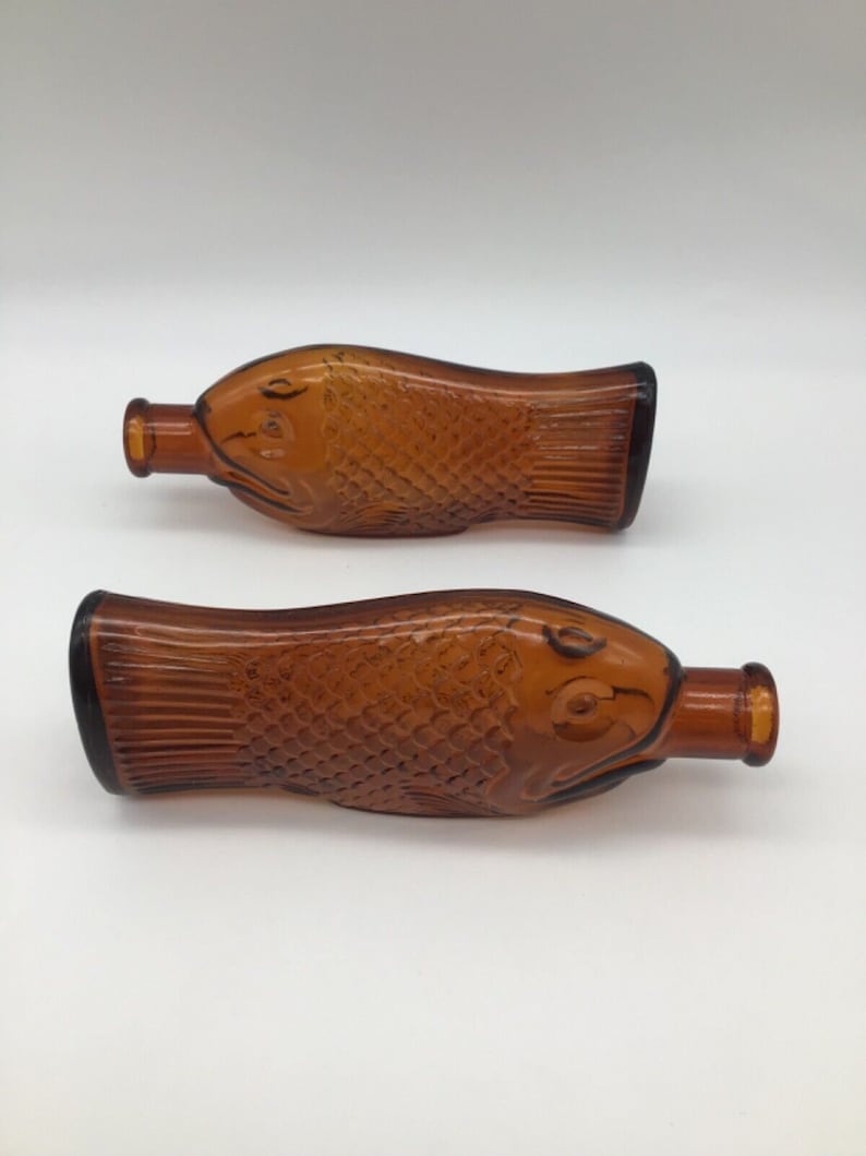 Fairmont Glass Set of 1920's Cod Liver Oil Amber Fish Shaped Bottles 6 ...