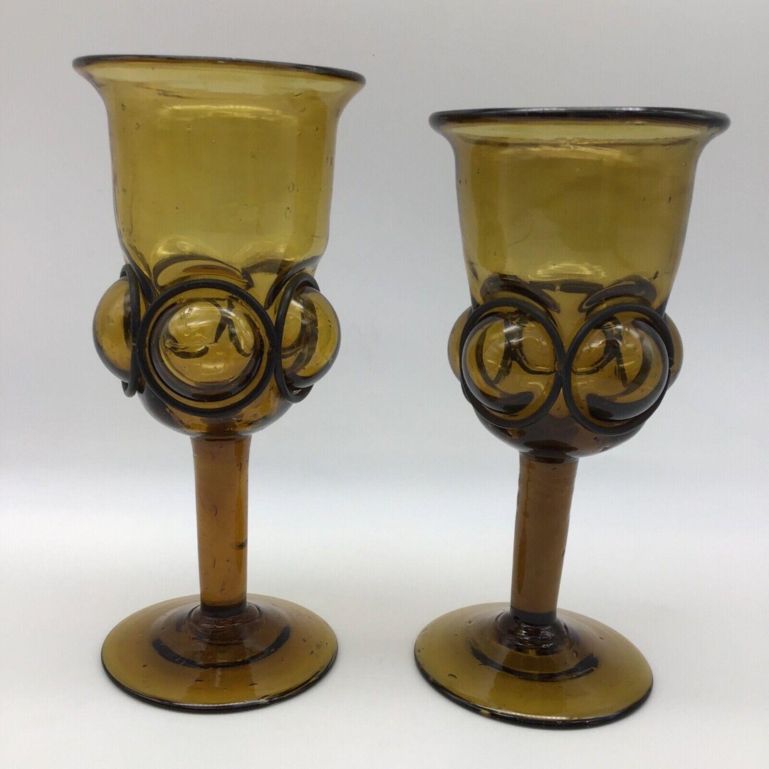 Felipe Derflingher Brutalist Caged Tall Stem Goblet Glasses Amber 7.5 ...
