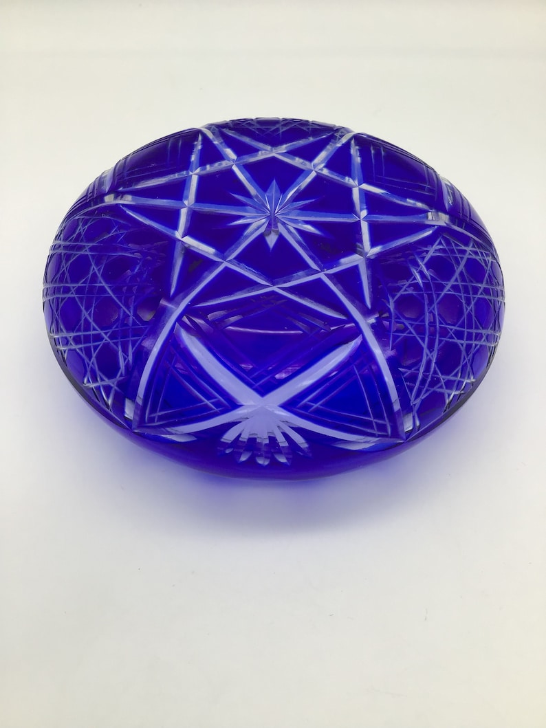 Vintage Cobalt Blue Cut to Clear Lead Crystal Candy Dish/ Jewelry ...