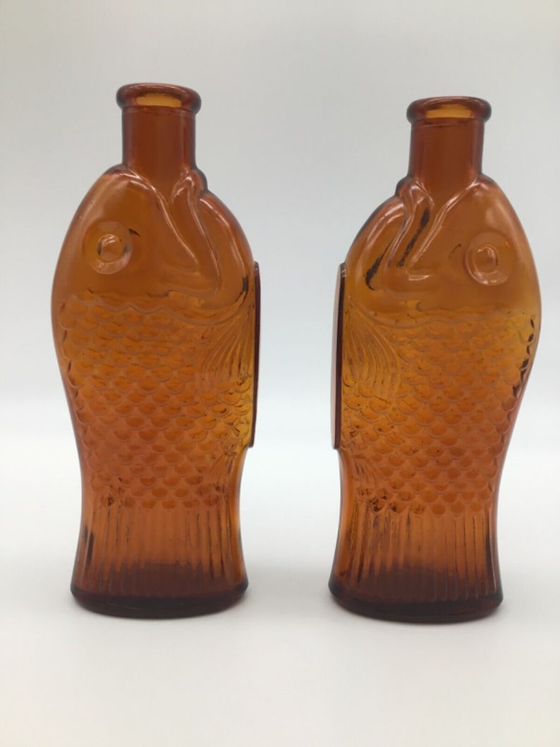 Fairmont Glass Set of 1920's Cod Liver Oil Amber Fish Shaped Bottles 6 ...