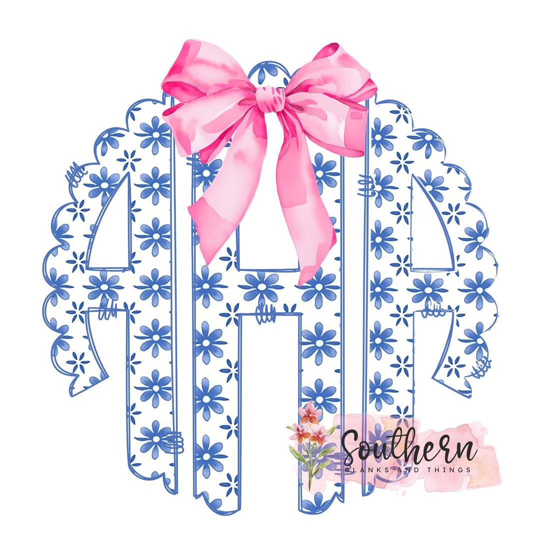 Abbie Blue Floral Monogram, Digital Download, Sublimation, Coquette Bow ...