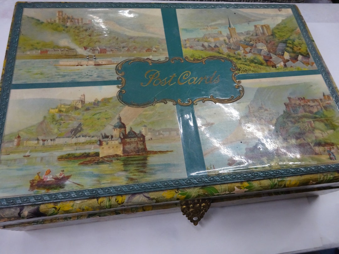 Antique Old Victorian Postcard Storage Keepsake Box Celluloid Scenery ...