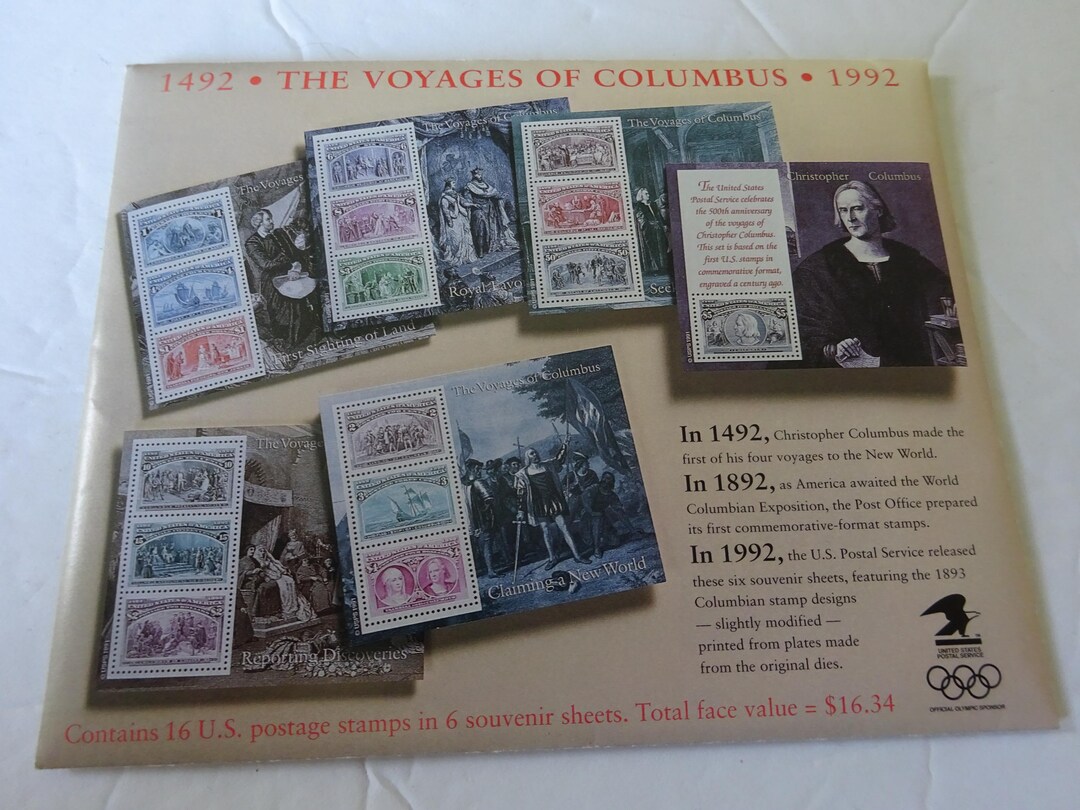 Vintage 1492-the Voyages of Columbus-1992 Collector Stamps Souvenir ...