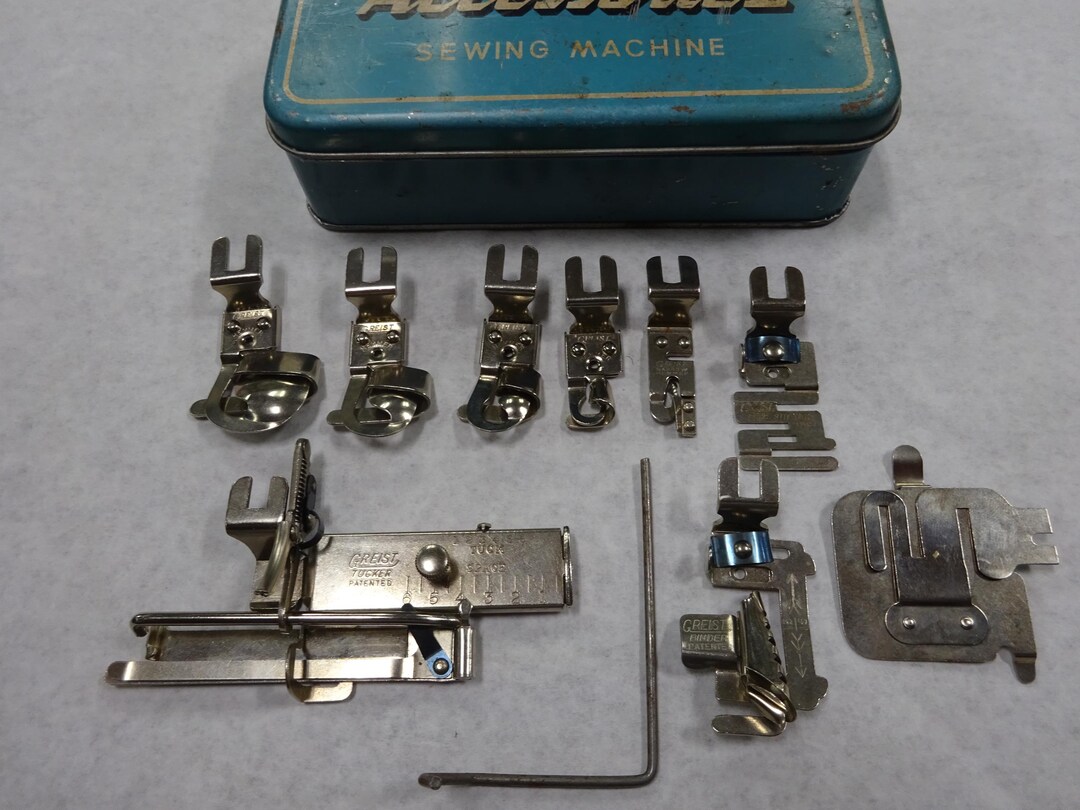 Vintage Greist Sewing Machine Attachments Tucker, Hemmer, Binder, Edge ...
