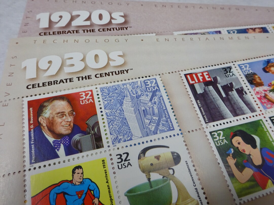 2 Full Sheet Unhinged Celebrate the Century 1920s & 1930s Unused Postal ...
