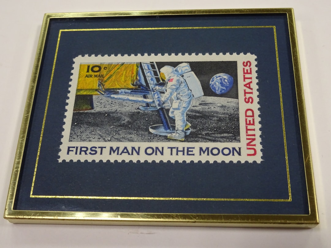 Vintage 1969 FIRST MAN on the Moon 10 Cent Air Mail Numbered Framed ...