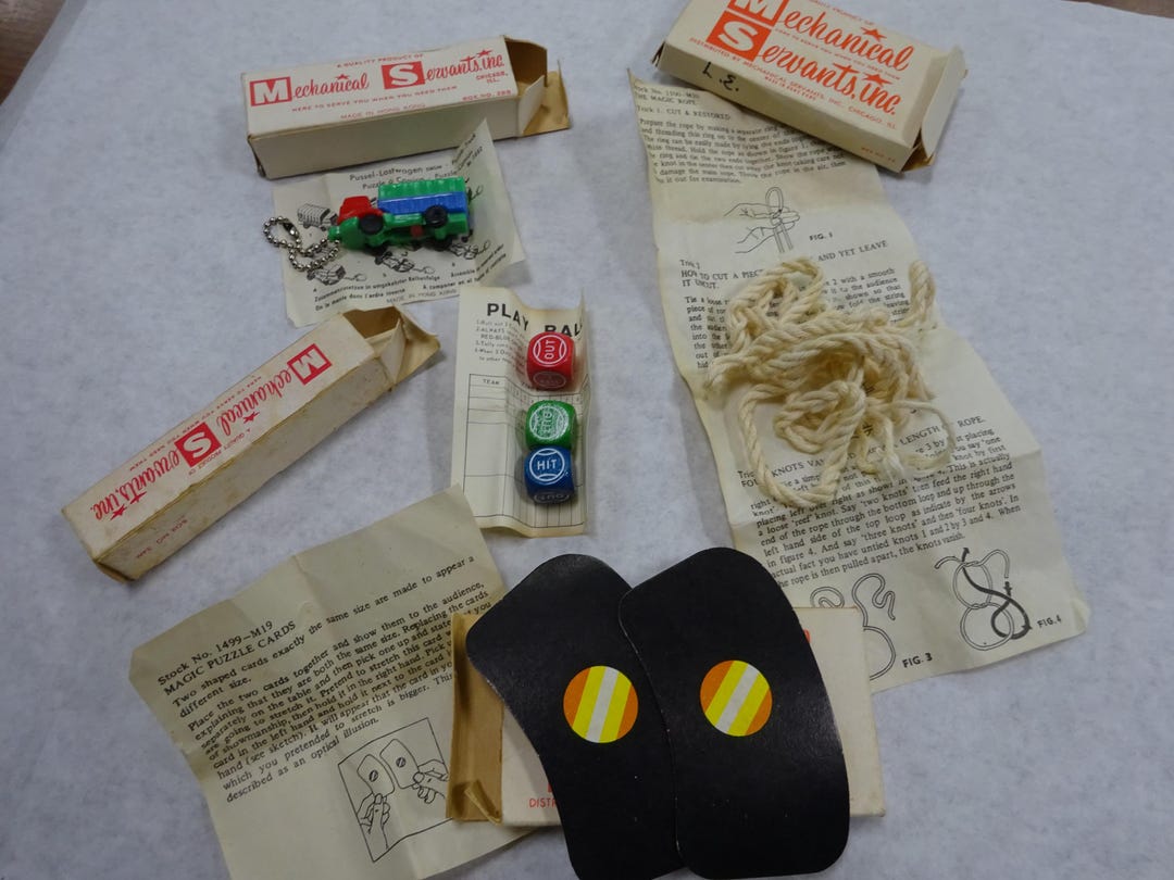 Four Vintage Mechanical Servants Inc. Magic, Baseball and Puzzle Key ...