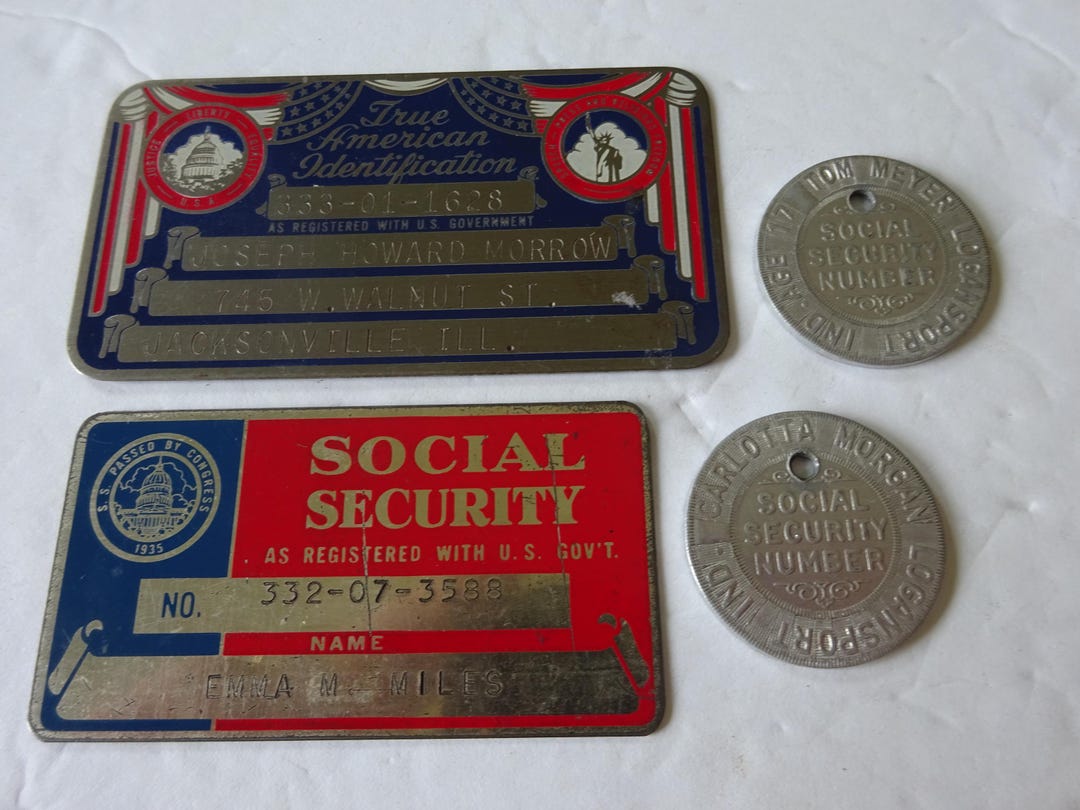 Four Vintage Expired Old Social Security Metal Cards Tags Fobs Lot 4 ...