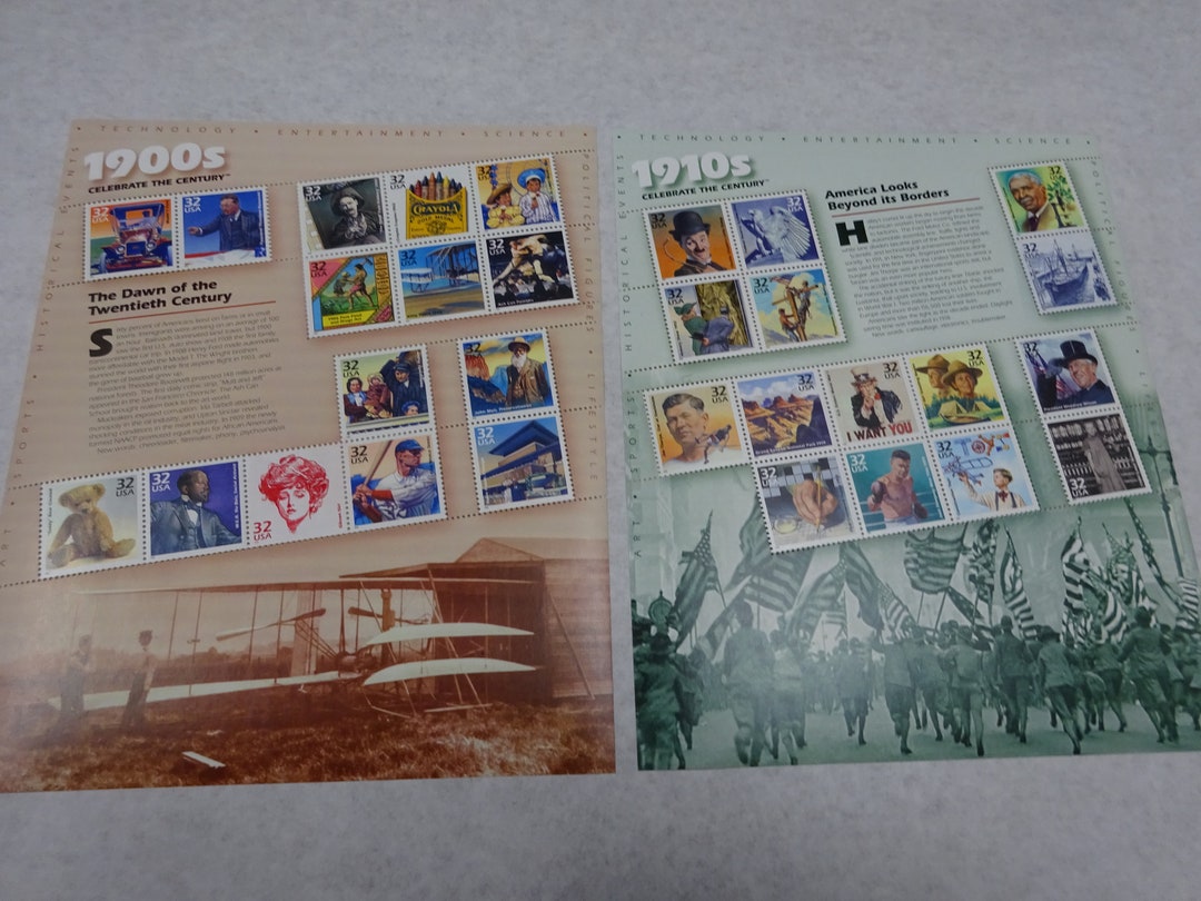 2 Full Sheet Unhinged Celebrate the Century 1900s & 1910s Unused Postal ...