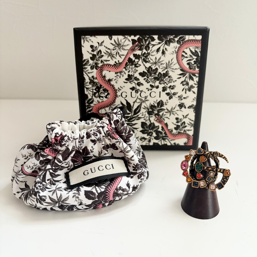 Gucci GG Logo Design Metal Fittings Multi Rhinestone Decoration Antique ...