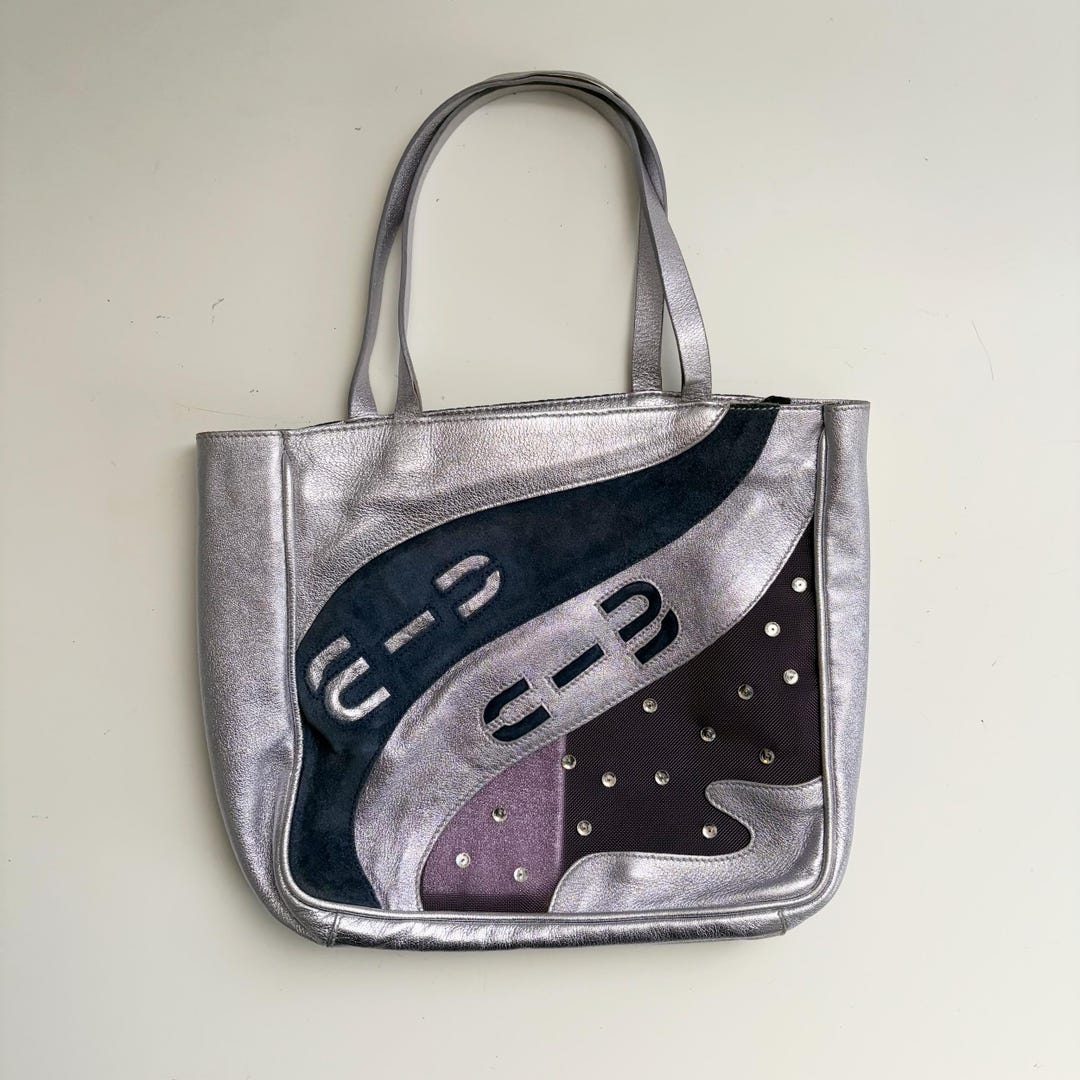 Miu Miu Archive Vintage Logo and Rhinestone Embellished Metallic ...