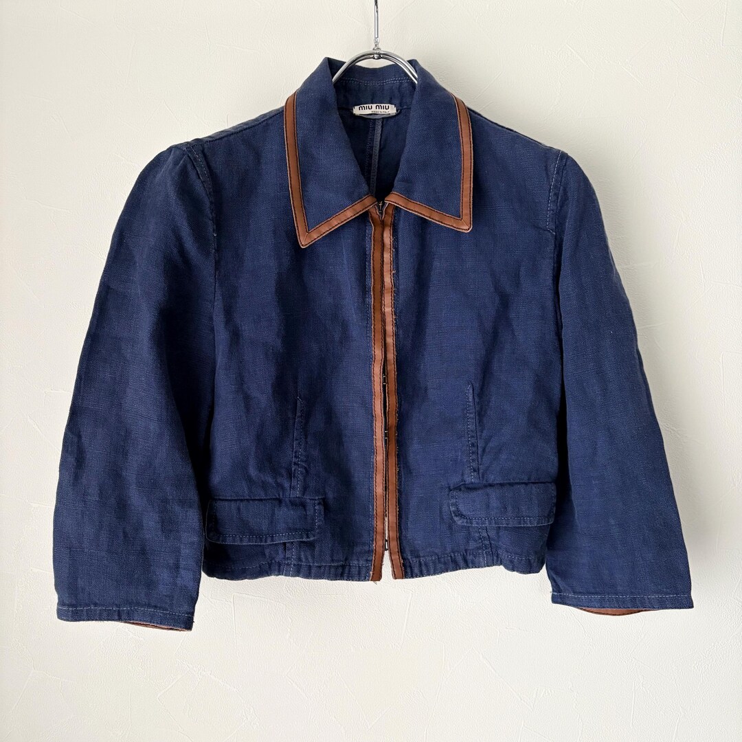 Miu Miu Vintage Leather Switch Linen Jacket - Etsy