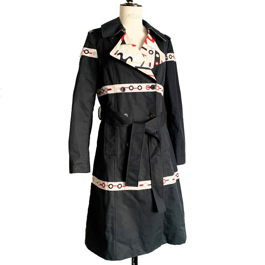 EMILIO PUCCI Lining Pucci Multi Pattern Black Trench Coat - Etsy