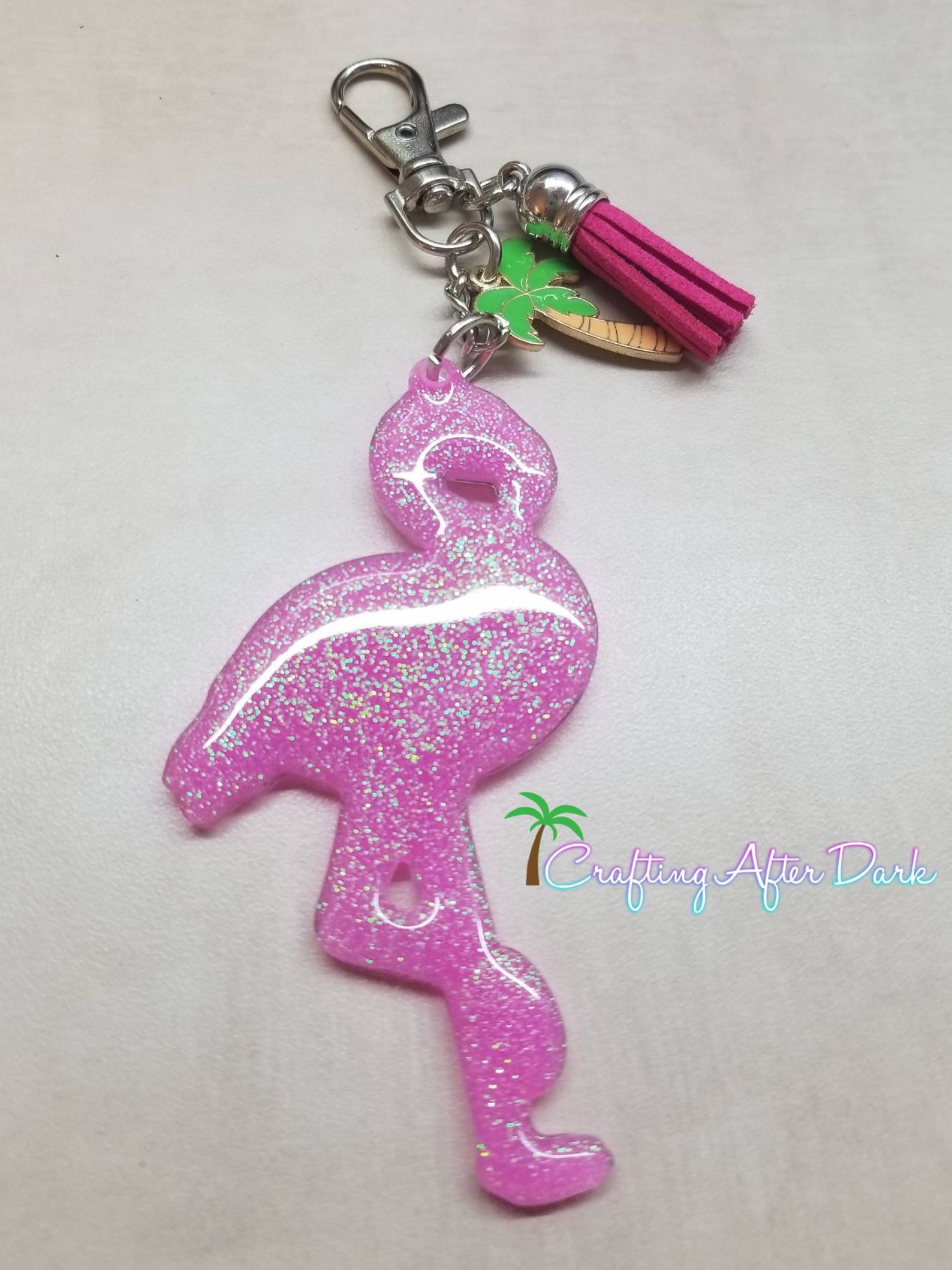 Flamingo Keychain Glitter Acrylic Key Fob Beach Key Chain | Etsy