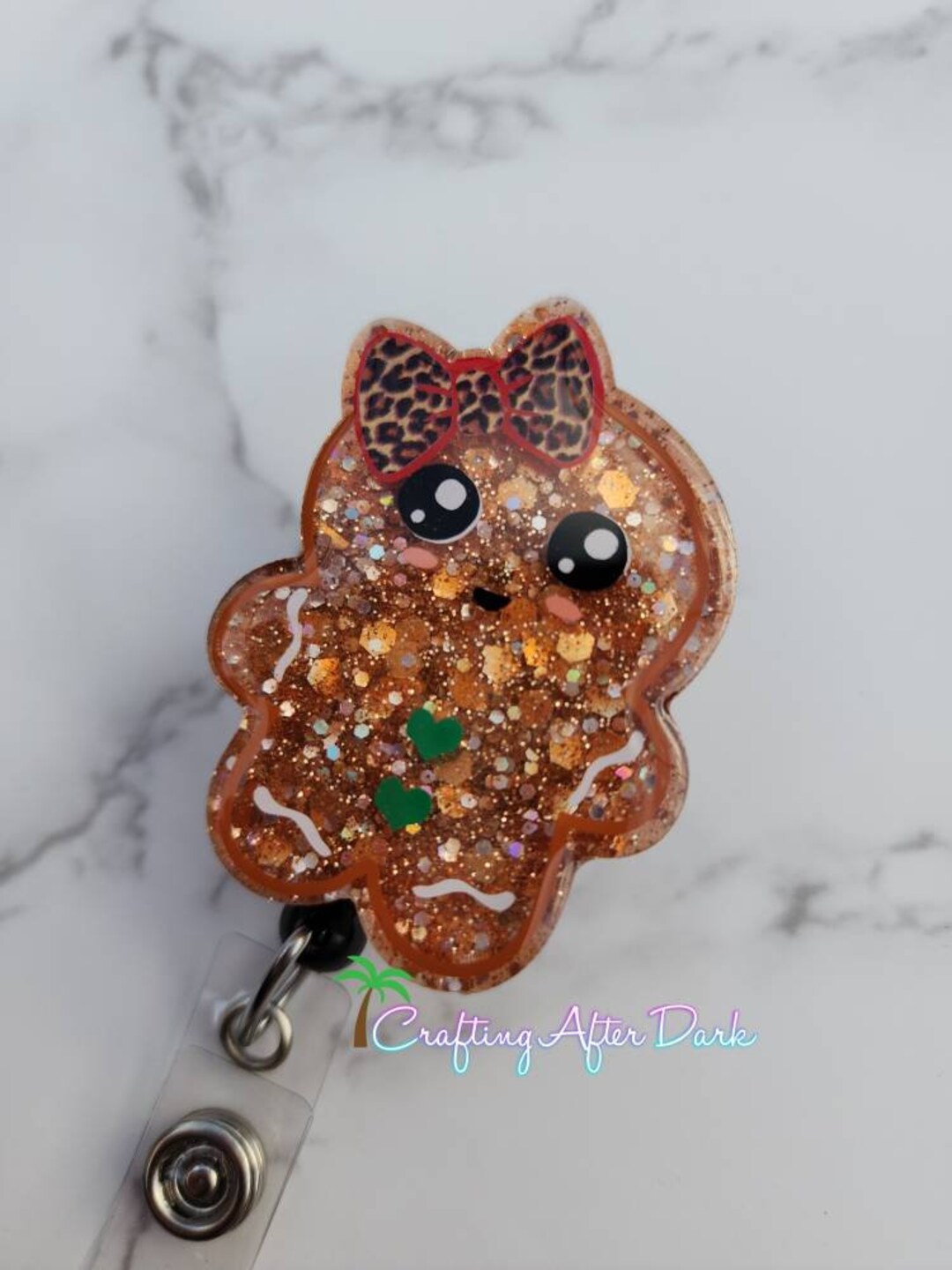 Gingerbread Badge Reel, Cute Christmas Badge Holder, Glitter Badge Reel ...