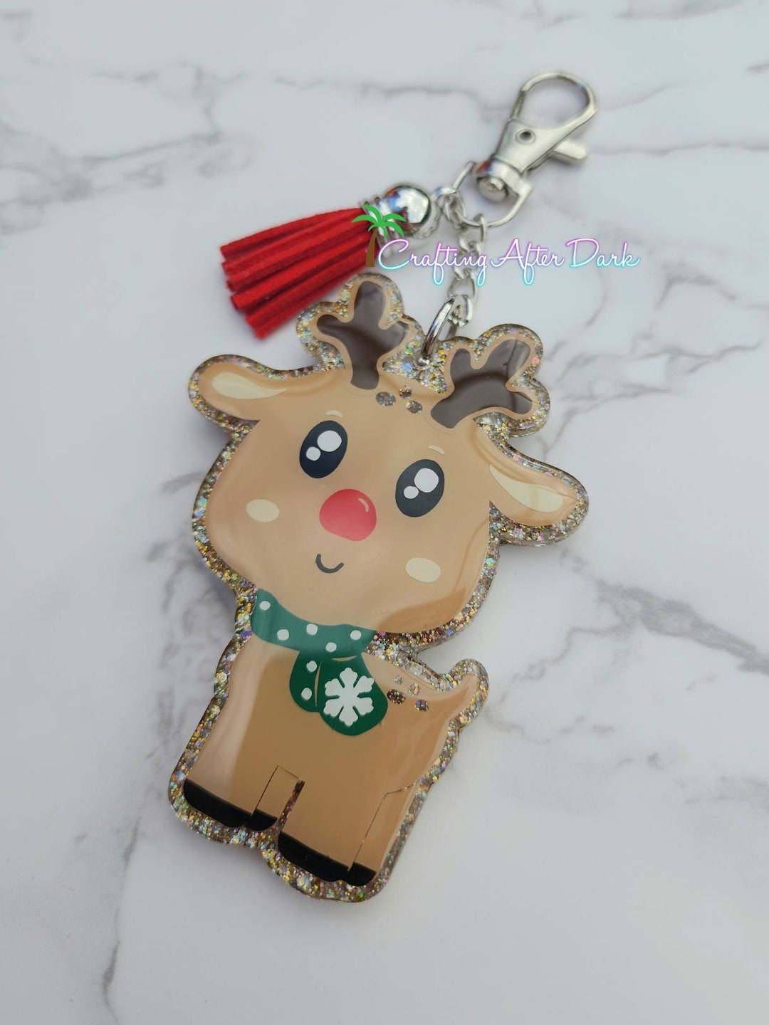 Reindeer Keychain, 3 Inch Bag Charm, Glitter Acrylic Key Chain, Cute ...