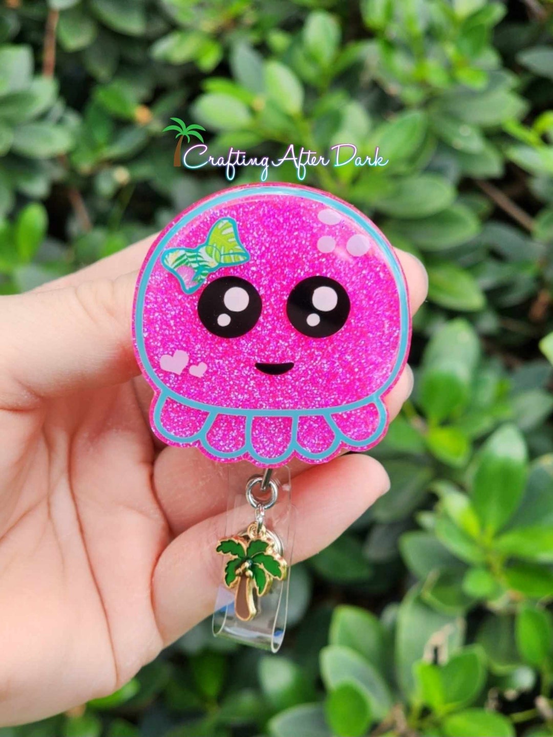 Octopus Badge Reel, Glitter Baby Sea Creature Retractable Badge Holder ...