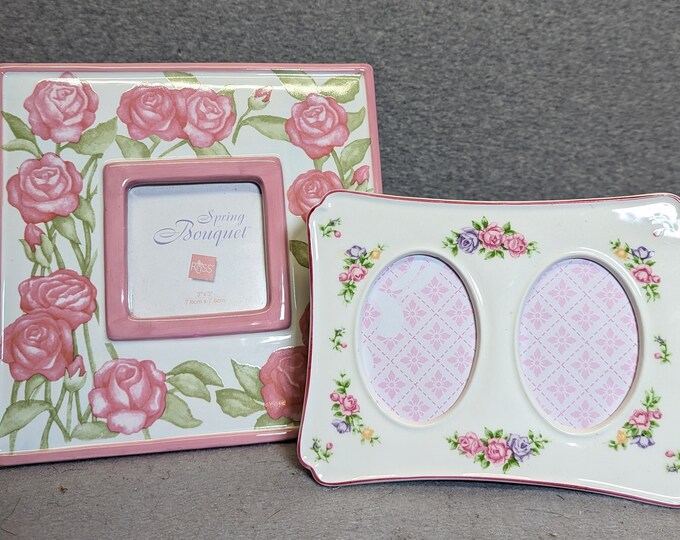 SET OF TWO Ceramic Photo Frames Pink Roses 3x3 and 2x3 With Choice of ...