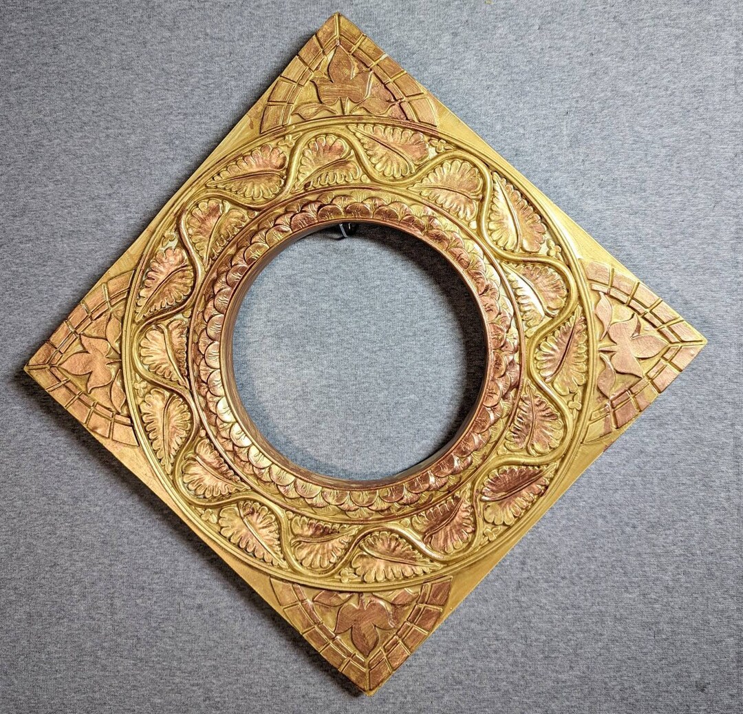 7x7 Frame Round Opening Ornate Gold With Optional Glass and Custom Cut ...