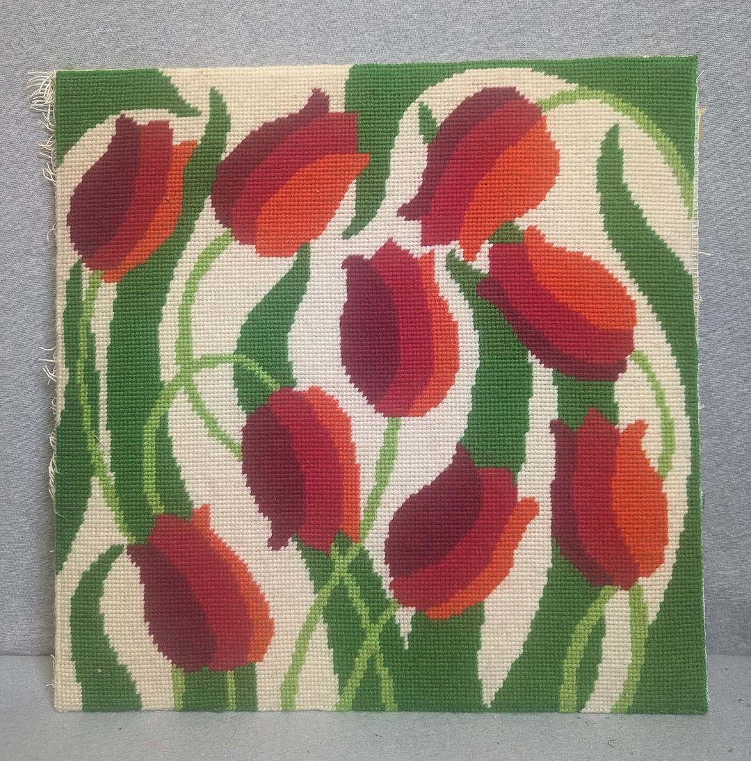 Completed Vintage Needlepoint Red Tulips - Etsy