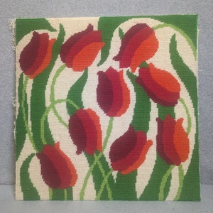 Completed Vintage Needlepoint Red Tulips - Etsy