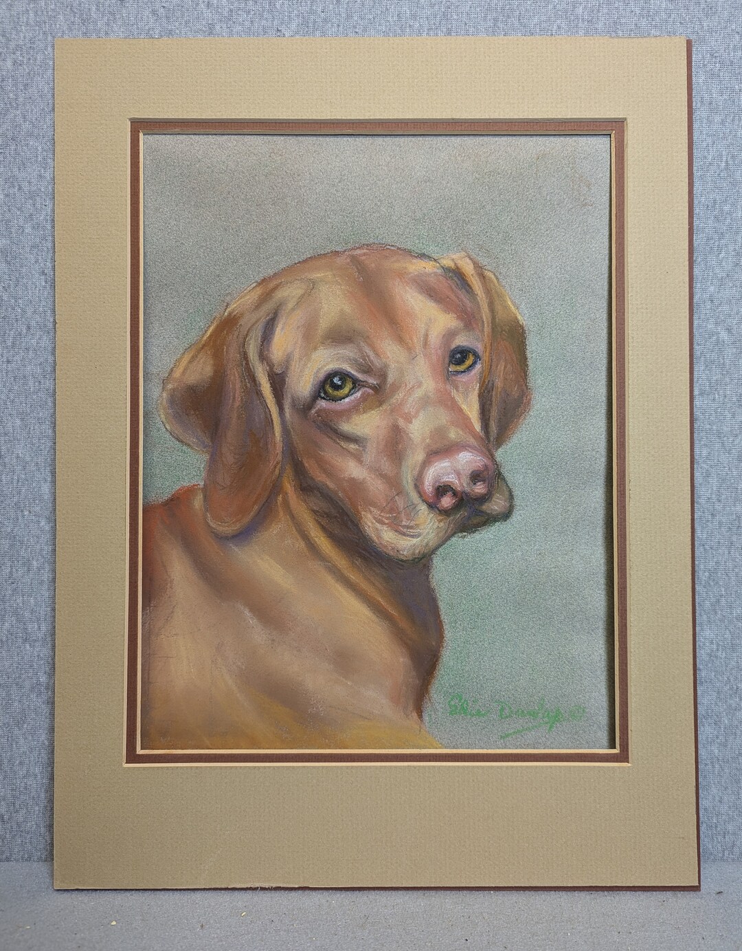 Vintage Original Chalk Drawing of a Dog With Mat - Etsy