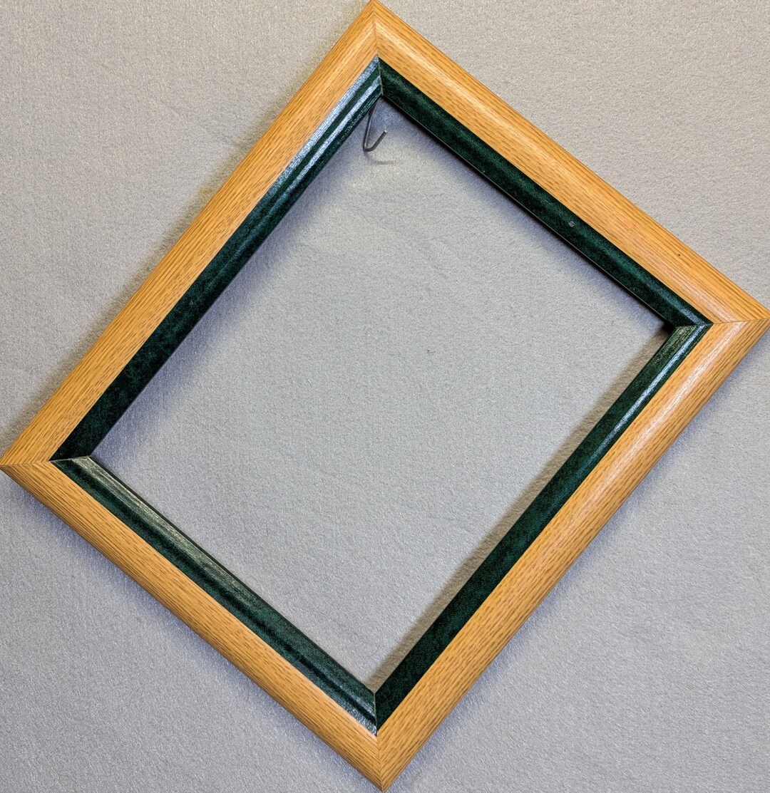 8x10 Frame Oak With Dark Green Rim With Optional Glass and Custom Cut ...