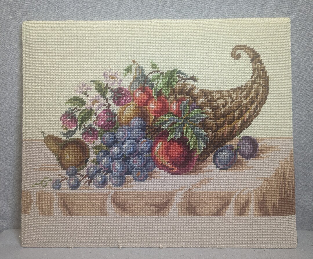 Cornucopia Needlepoint Completed Vintage Thanksgiving Theme - Etsy
