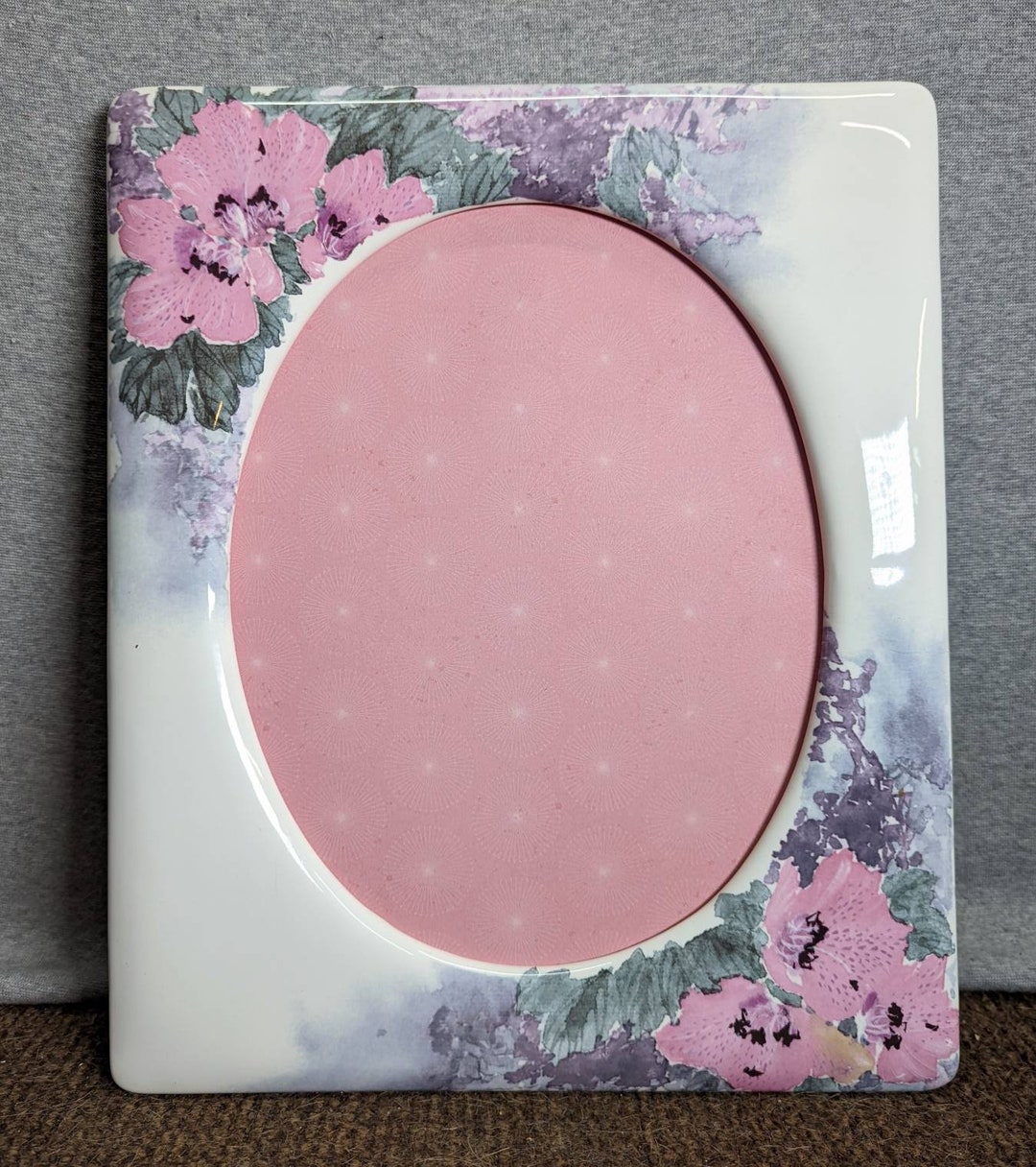 8X10 Frame Ceramic Frame Pink Flowers Oval Opening Spandrel With ...
