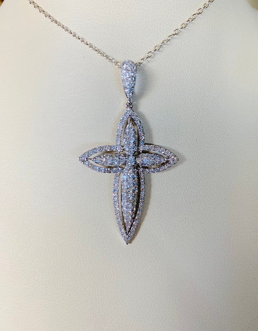 White Diamond Cross Pendant in 18K White Gold - Etsy