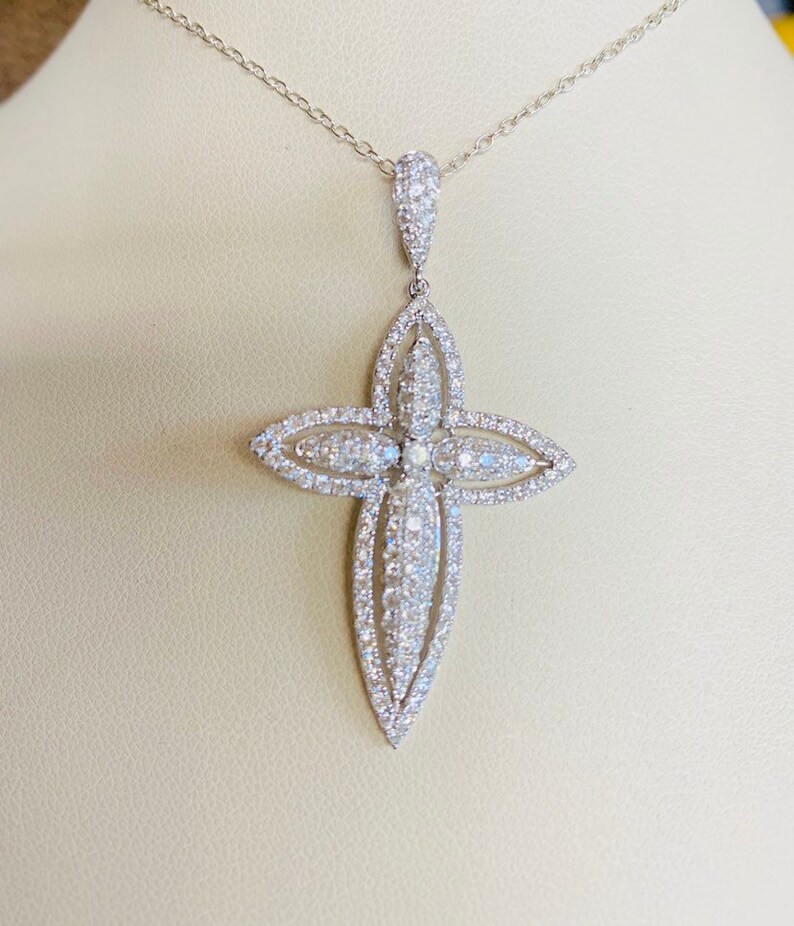 White Diamond Cross Pendant in 18k White Gold - Etsy