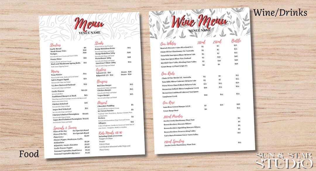 Bold Text Heavy Food & Drink Menus - Canva Template - Etsy