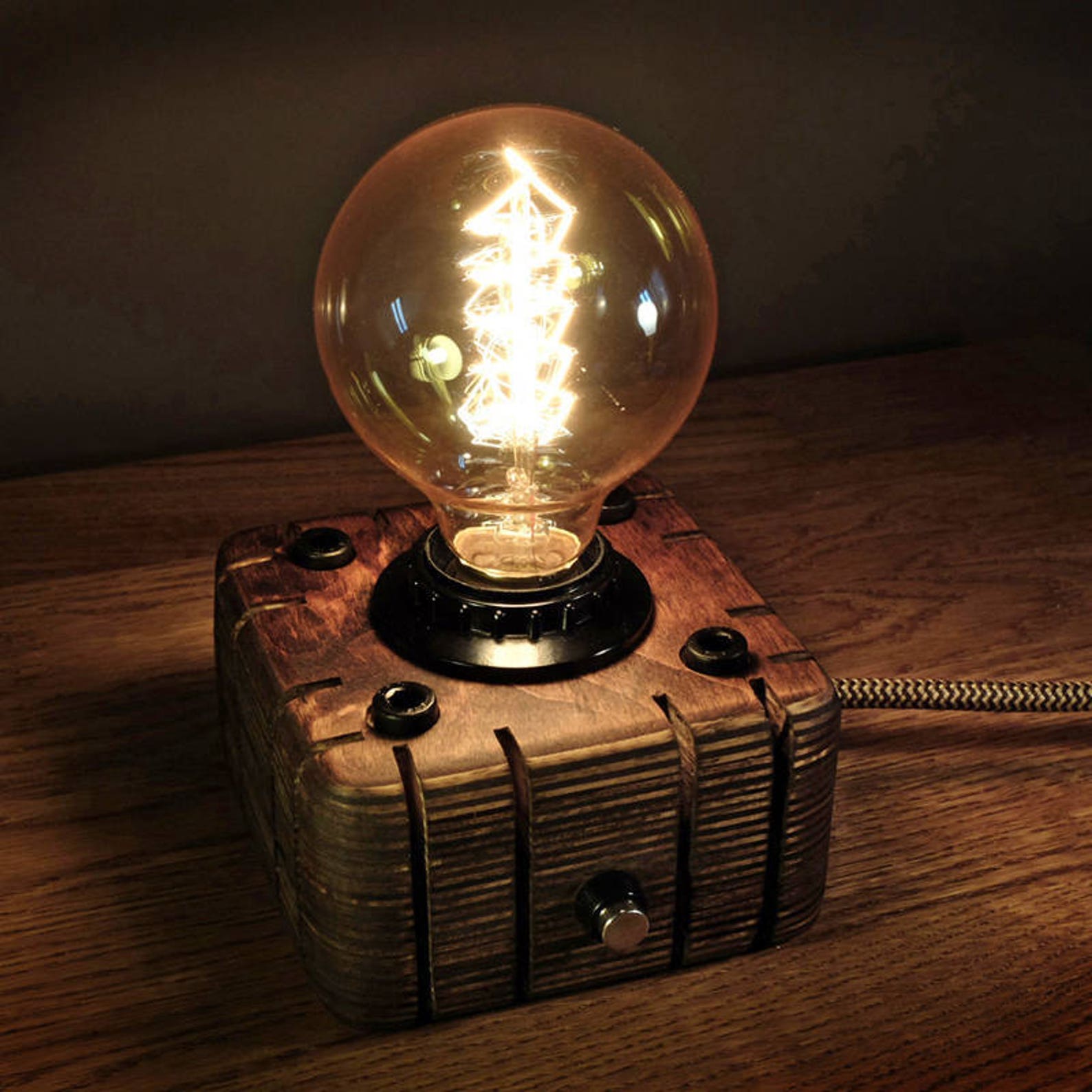 Edison Lamp Industrial Lamp Steampunk Lamp Wooden Edison Lamp | Etsy
