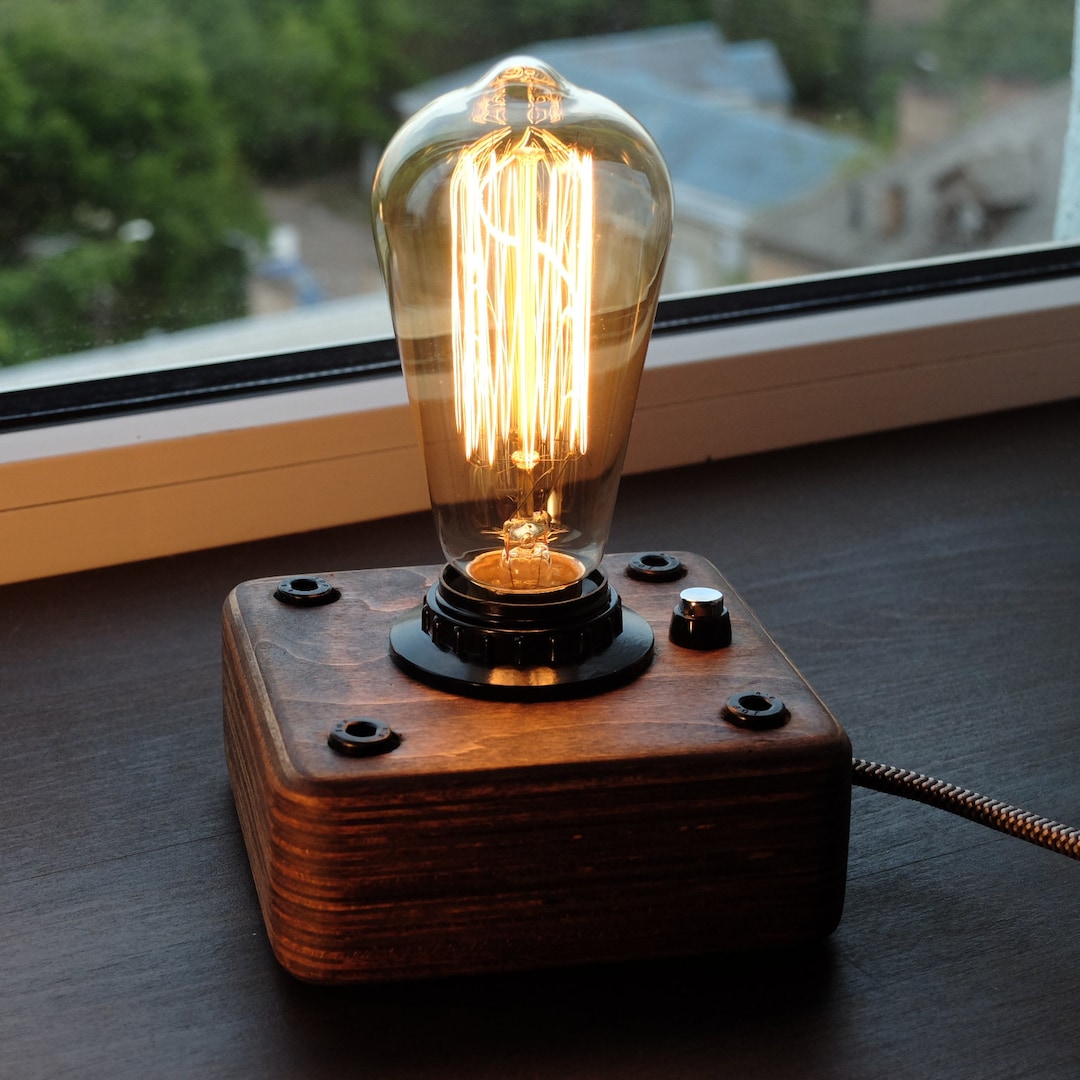Handmade Wooden Edison Lamp: Industrial Steampunk Style - Etsy