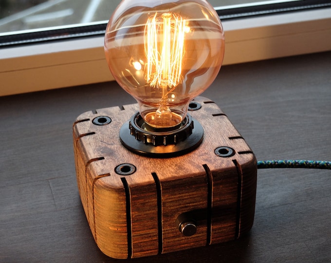 Edison Lamp Industrial Lamp Steampunk Lamp Wooden Edison Lamp Night ...