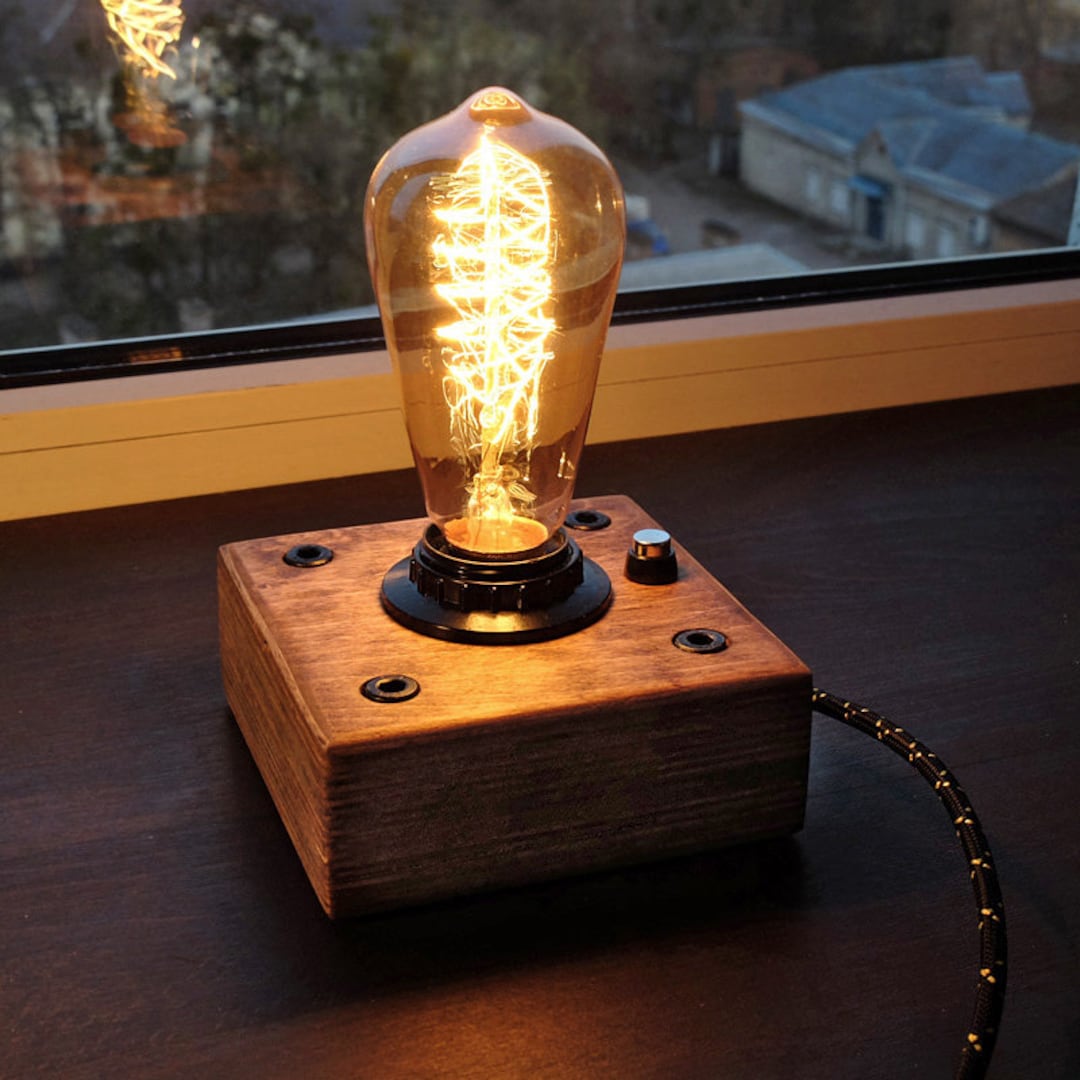 Handmade Wooden Edison Lamp: Industrial Steampunk Style - Etsy