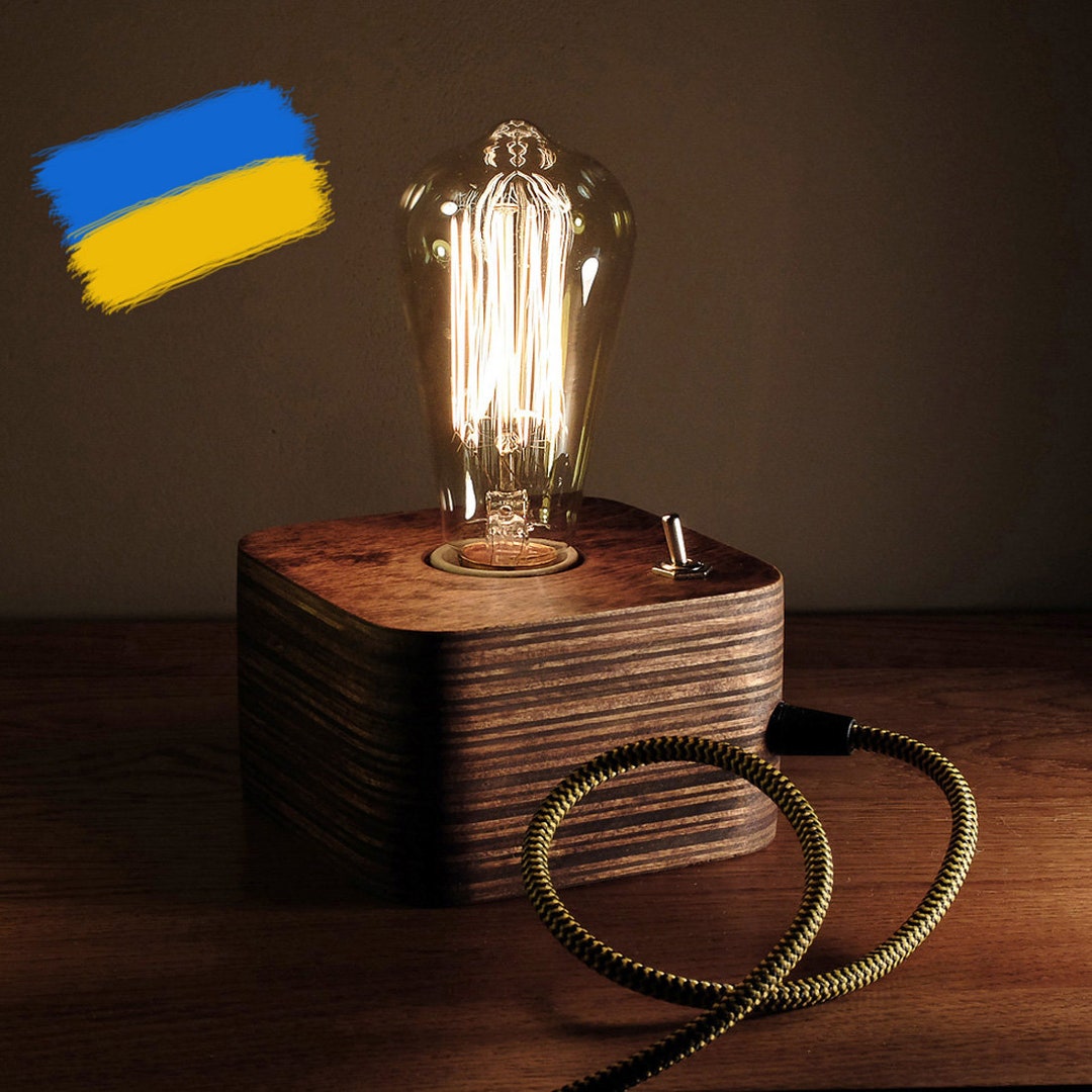 Handmade Wooden Edison Lamp: Retro Tabletop Night Light - Etsy