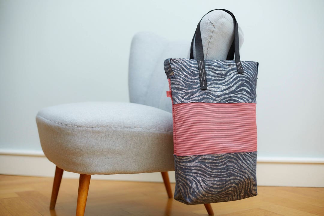 Large Fabric and Leather Bag Pink, Fabric Bag, Shopper, Design Bag ...