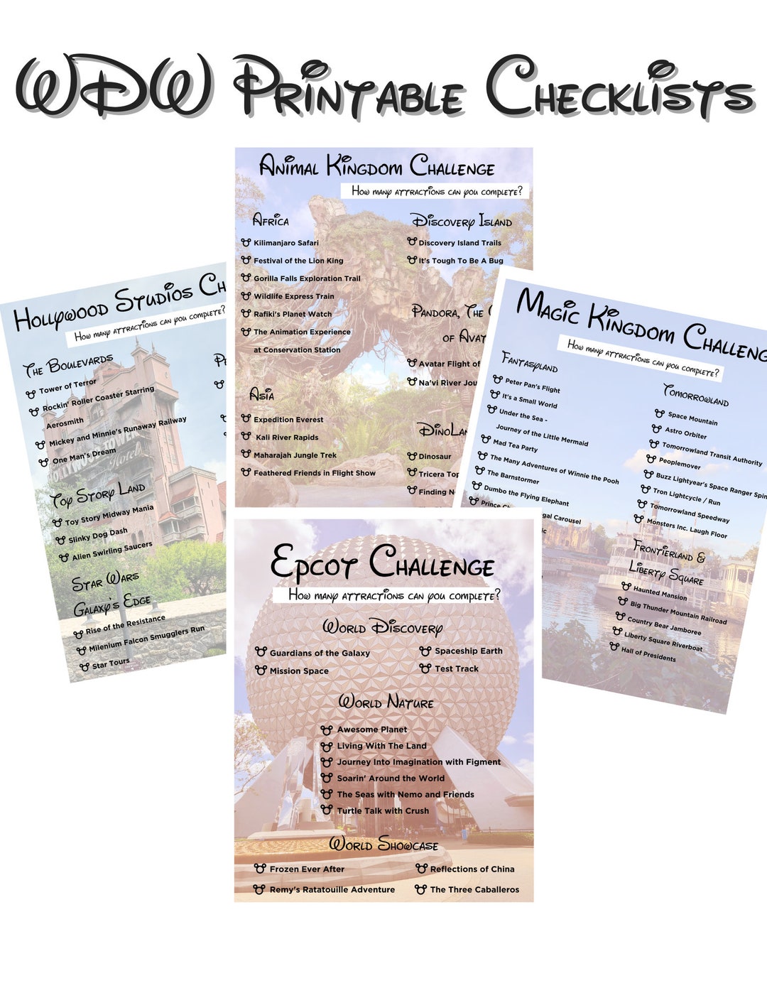 WDW Attraction Checklist, All Parks Trip Planner, Challenge Bucket List ...