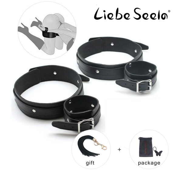 Leather Wrist To Thigh Cuffs Thigh Restraints Bdsm Gear Etsy