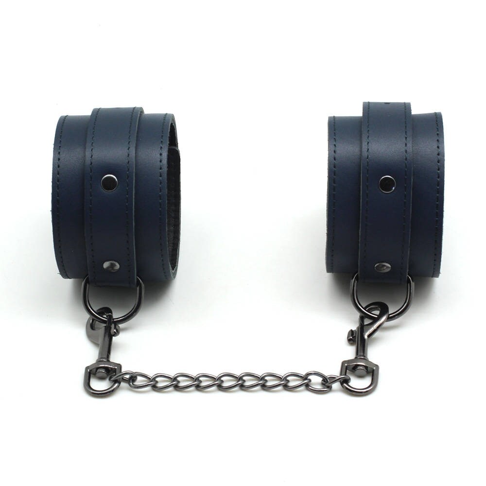 Leather Handcuffs BDSM Cuffs-Thick Leather Navy Blue Cuffs | Etsy