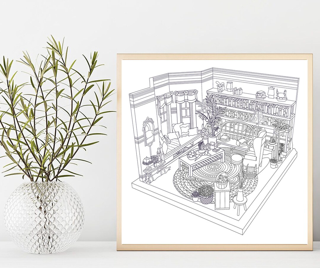Little Rooms Living Room Coloring Page - Etsy