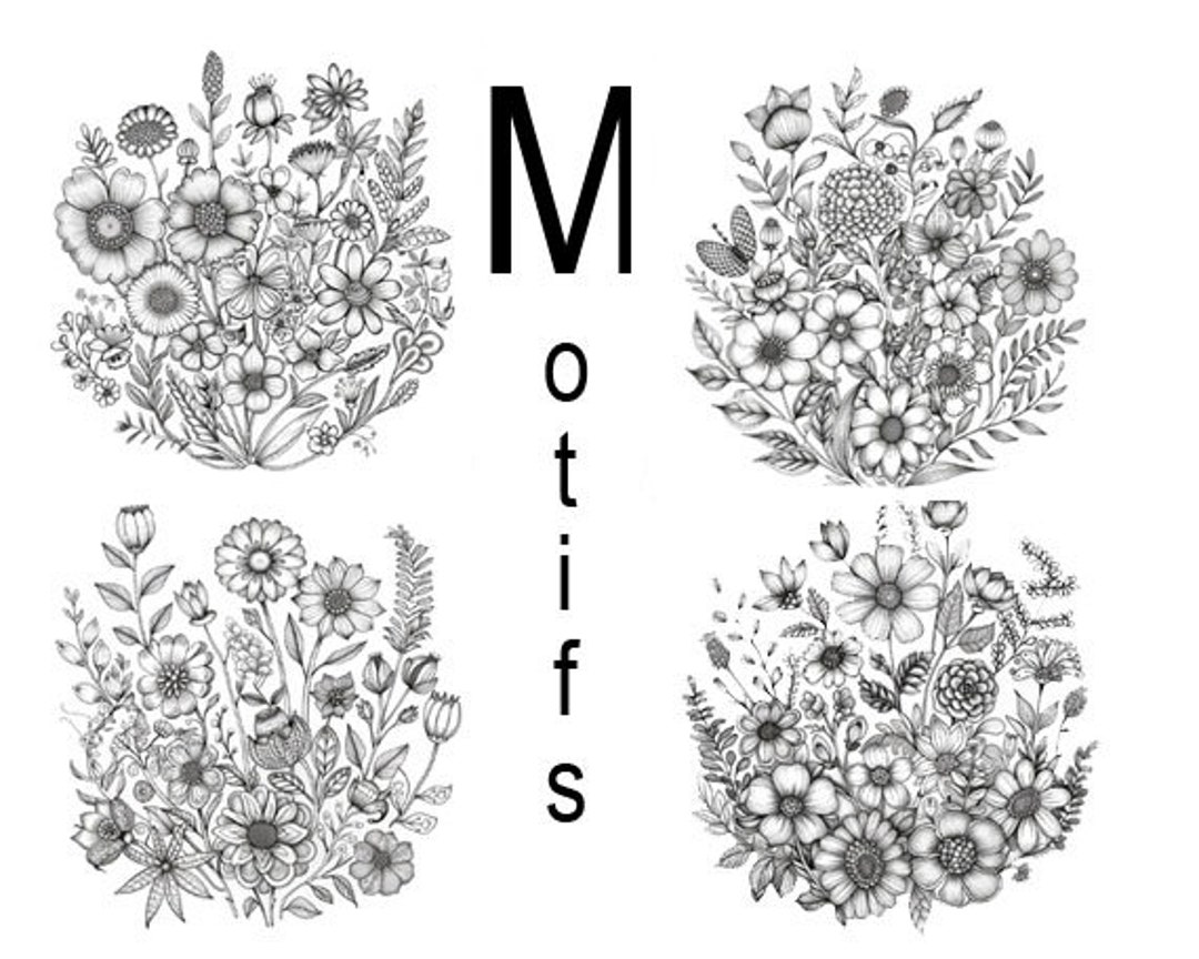 4 Floral Motifs to Color - Coloring Page - Etsy