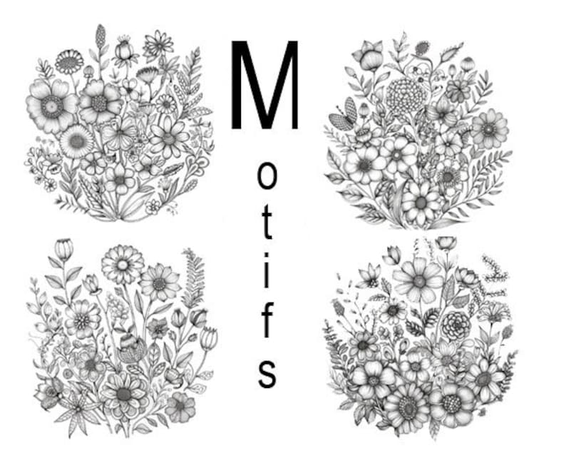 4 Floral Motifs to Color - Coloring Page - Etsy