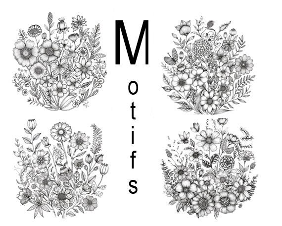 4 Floral Motifs to Color - Coloring Page - Etsy